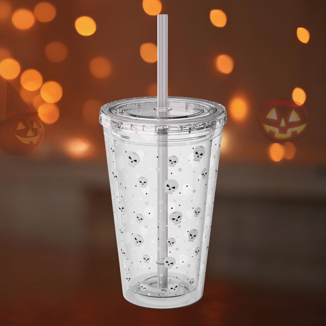 16oz Clear Skull Tumbler With Straw, Gothic Horror Cup, Spooky Vibe ...