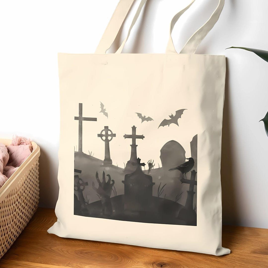 Graveyard Halloween Tote Bag - Gothic Cemetery Canvas Bag With Crosses ...
