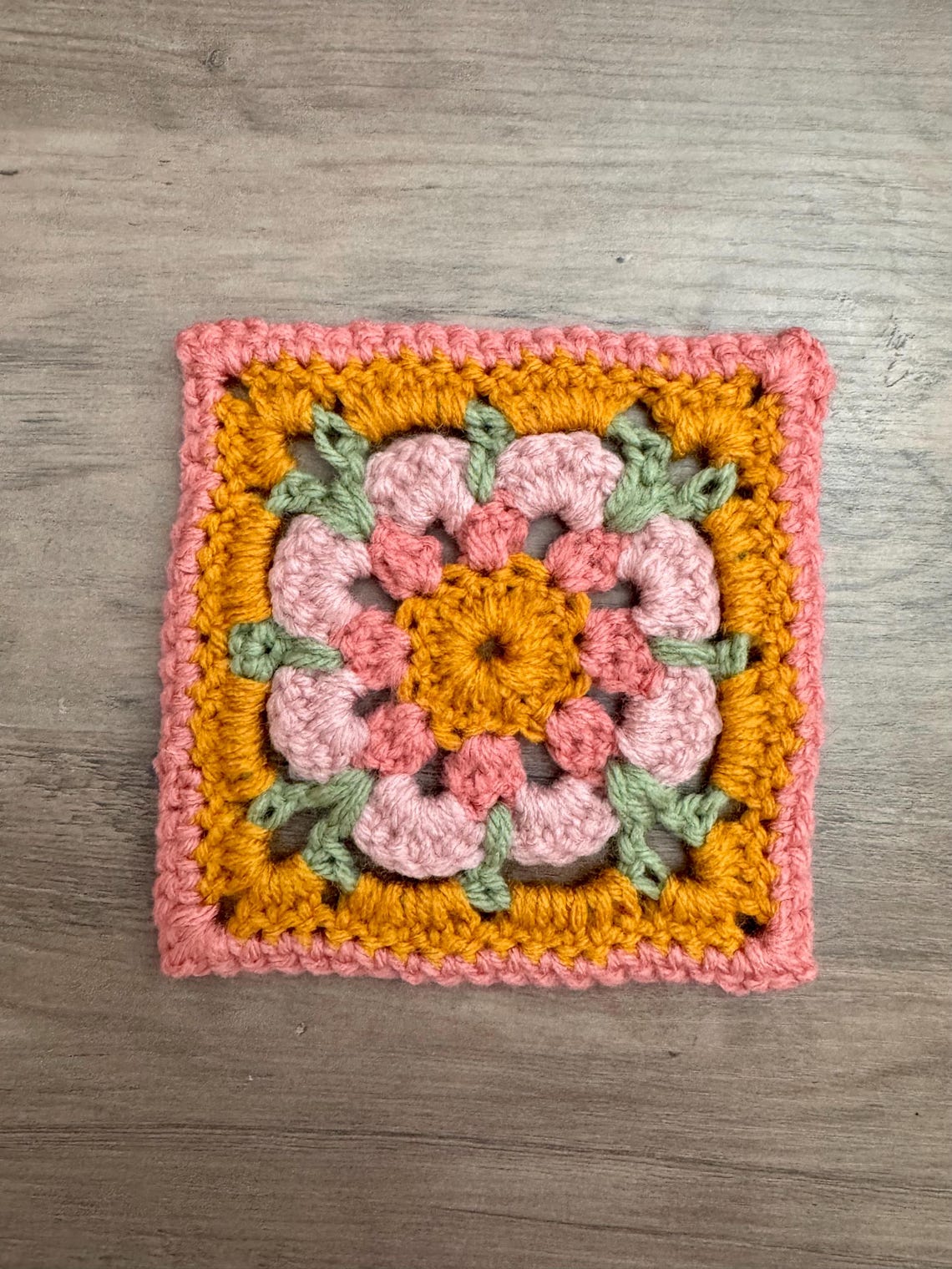 Floral Granny Square – Pink, Yellow, and Green Crochet Patch – Handmade ...