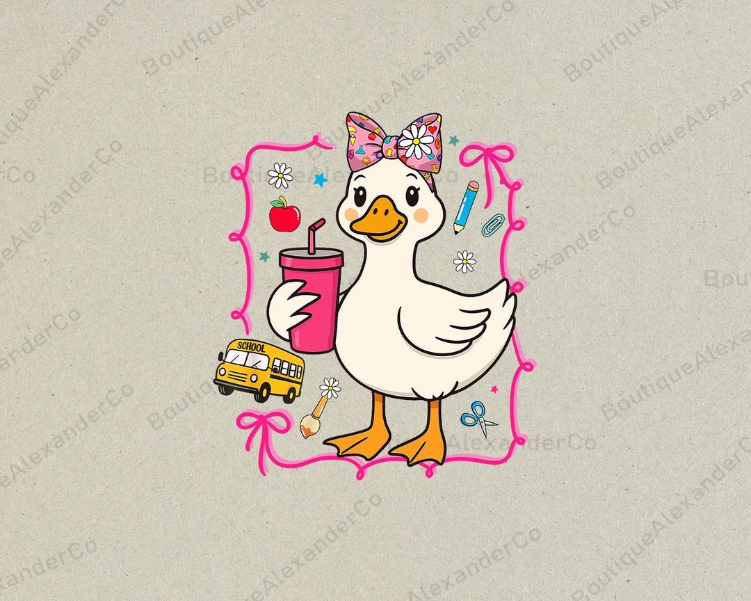 Back to School Duck PNG | Cute Girly Goose Clipart With Bow and Drink ...
