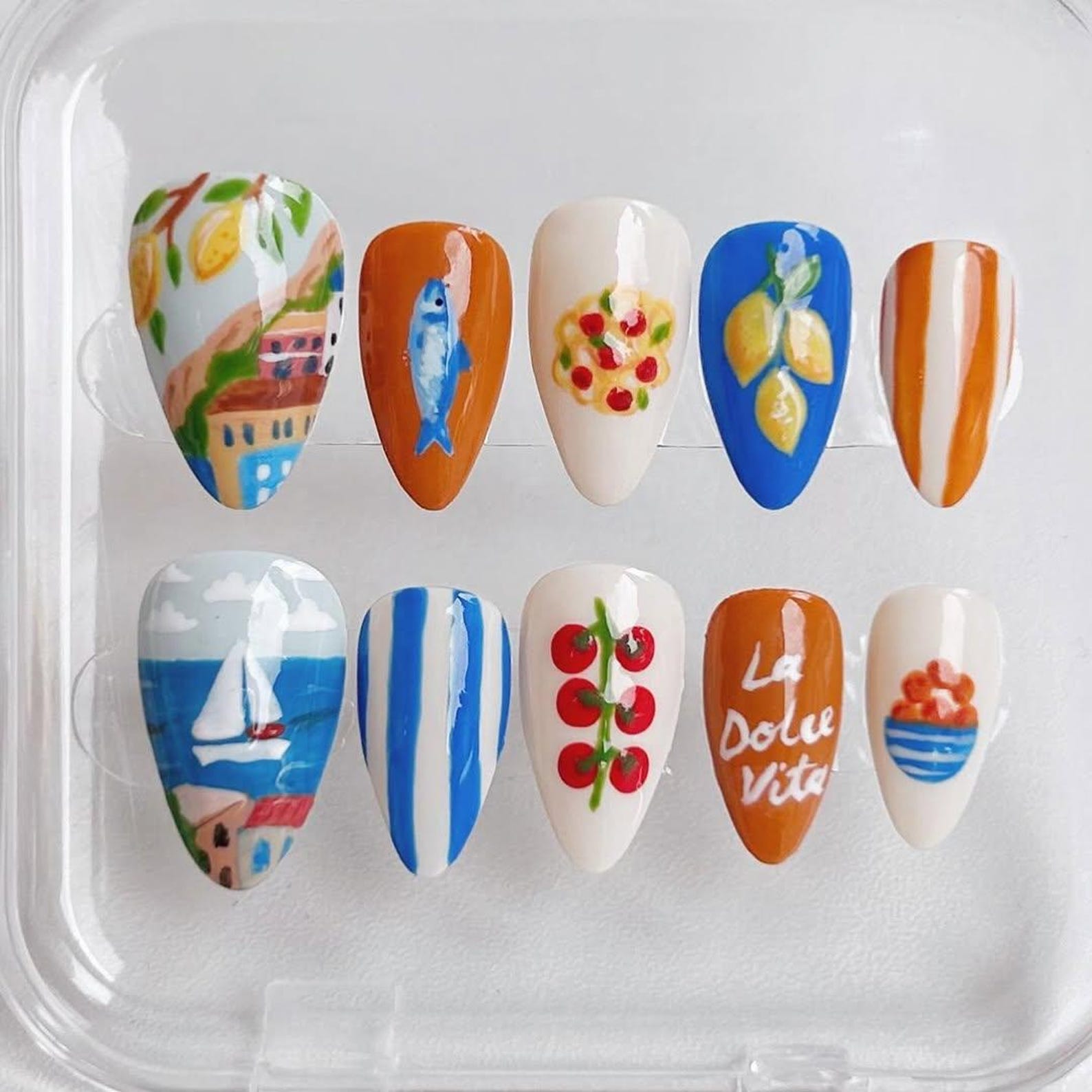Italian Summer Press on Nails | Hand-painted Citrus & Gingham Nail Art ...