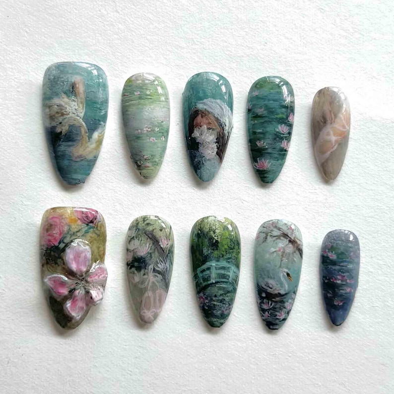 Handmade Monet Garden Press on Nails | Water Lilies, Swan ...
