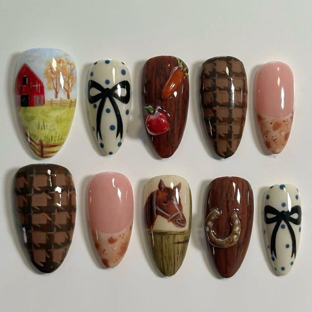 Hand-painted Farmhouse Press on Nails | Horse, Barn, Carrot ...