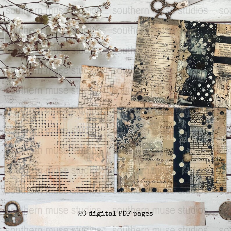 Sepia Junk Journal Digital Kit, Paper Craft, Printable Embellishments ...