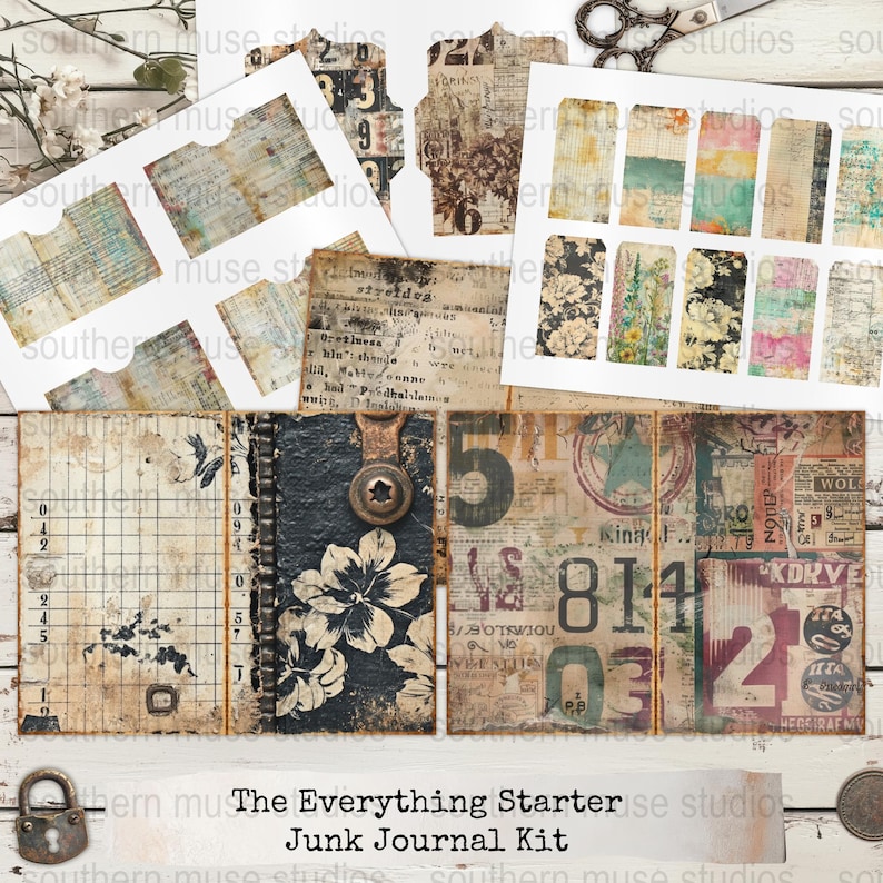 Junk Journal Digital Kit, 80 Pages, Beginner Scrapbook Supplies ...
