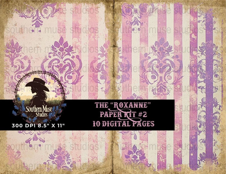 Roxanne Digital Paper Kit #2, Vintage Lady Portrait, Scrapbook Paper ...
