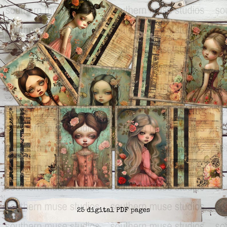 Moody Muse Papers, Girl Art, Journal Pages, Digital Download, Printable ...