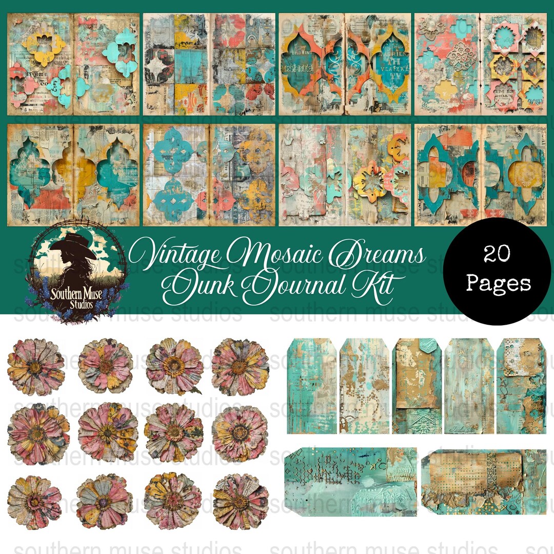 Vintage Mosaic Dreams Digital Junk Journal Kit, 20 PDF Pages, Papers ...