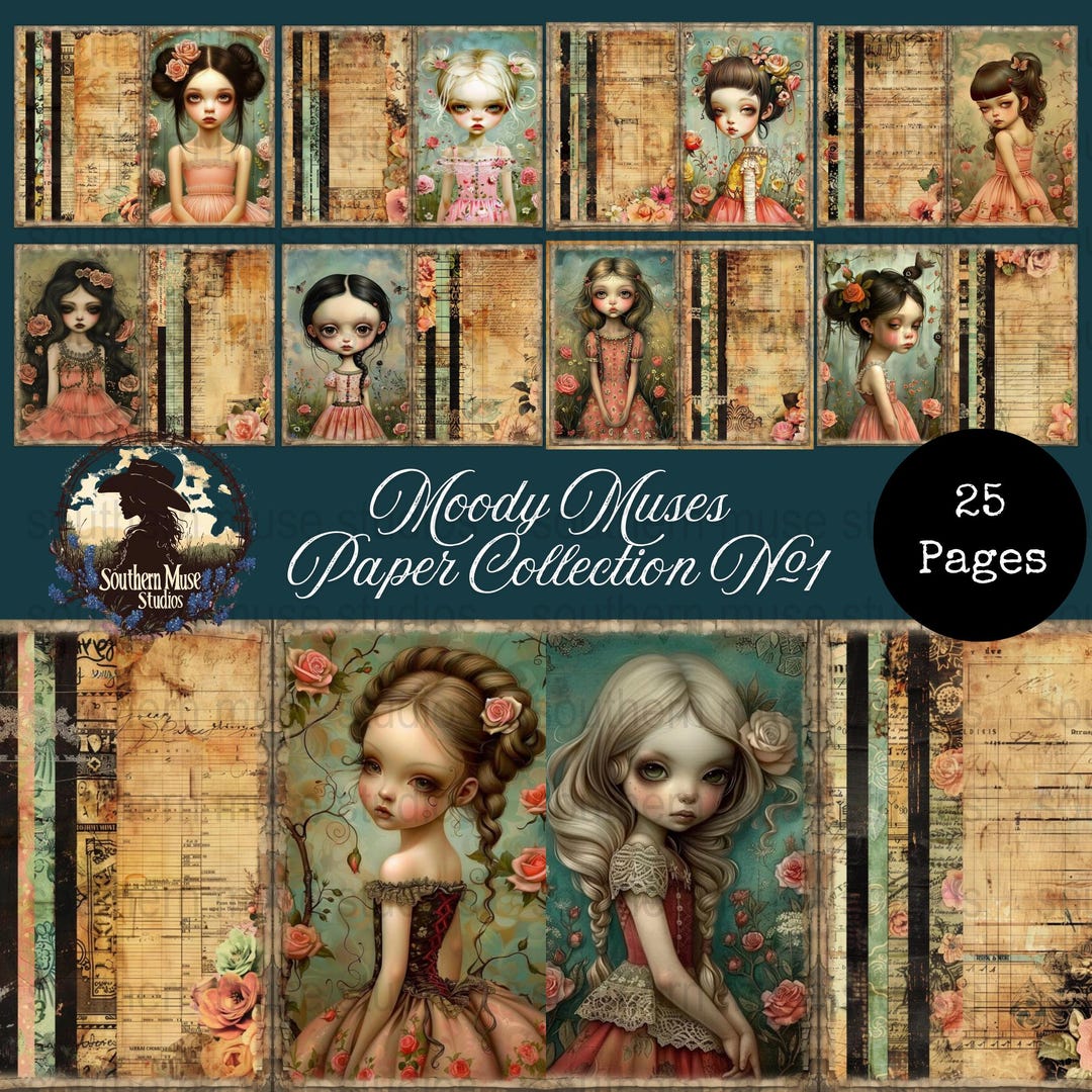 Moody Muse Papers, Girl Art, Journal Pages, Digital Download, Printable ...