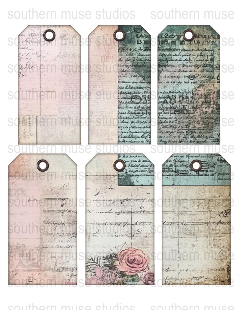 Shabby Chic Tags Digital, Printable Journal Embellishments, Vintage ...