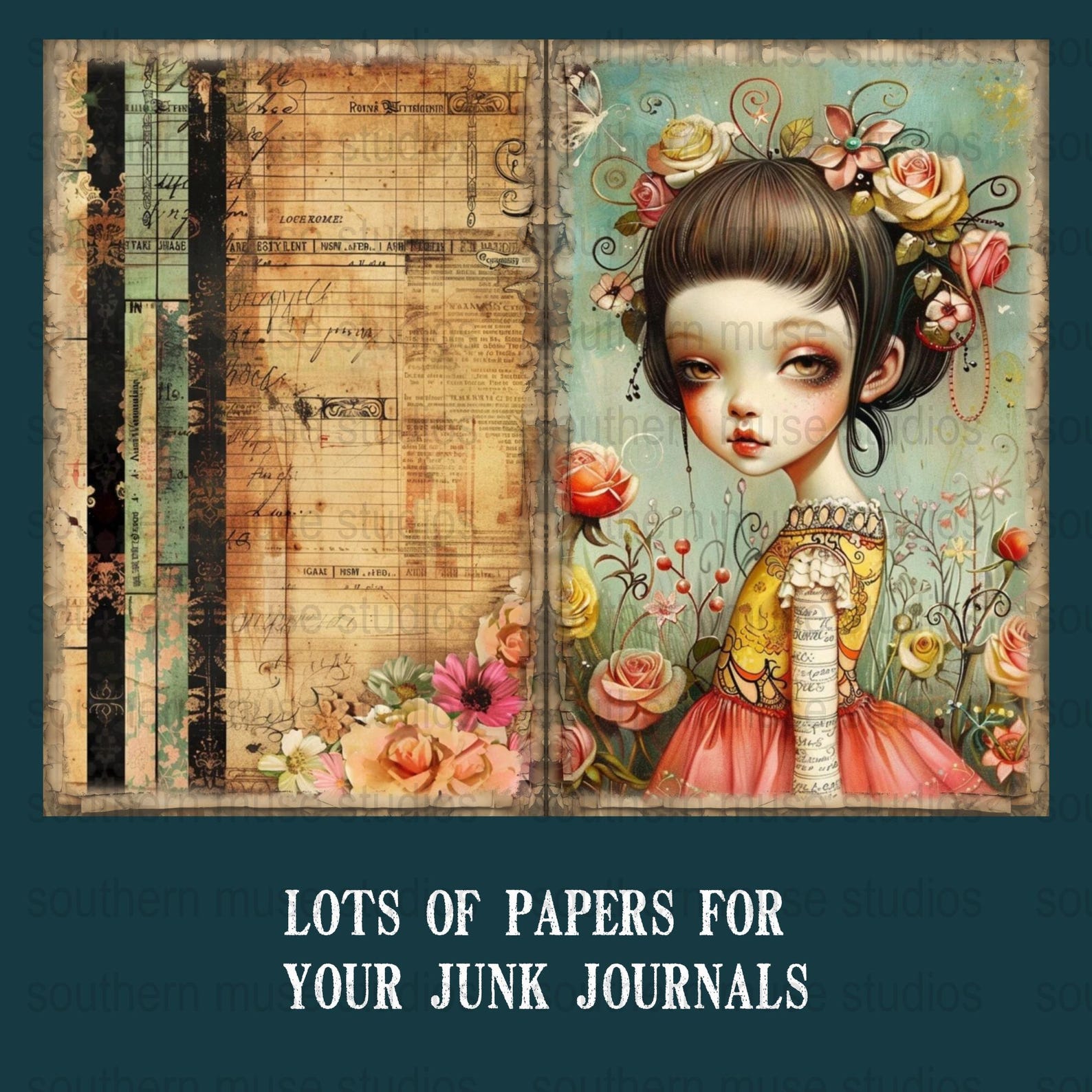 Moody Muse Papers, Girl Art, Journal Pages, Digital Download, Printable ...