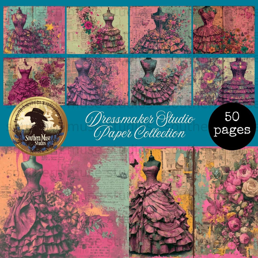 Dressmaker Studio Paper, Digital Junk Journal, 50 Page Printable ...