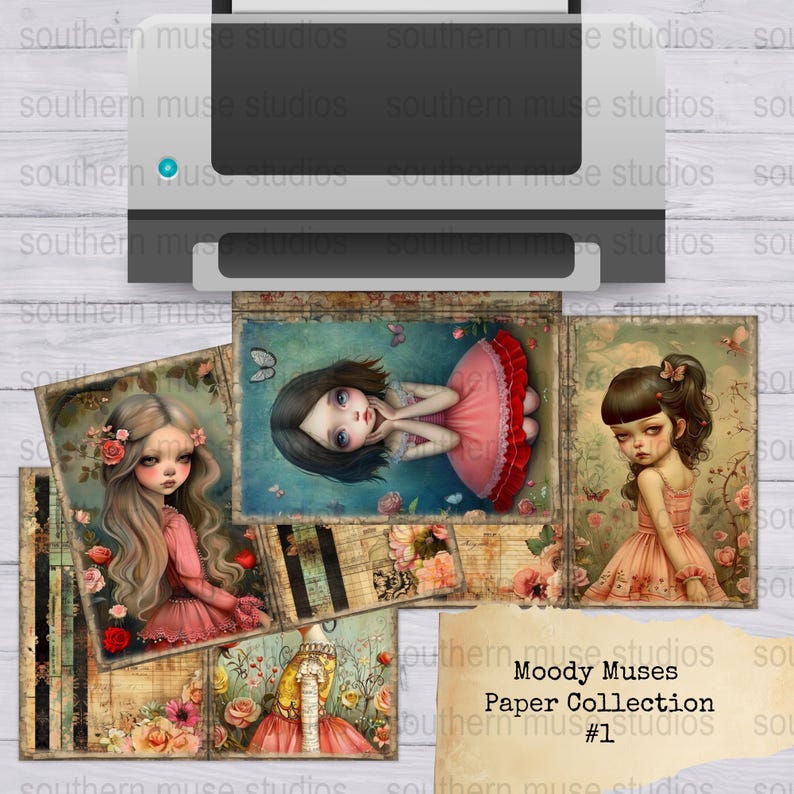 Moody Muse Papers, Girl Art, Journal Pages, Digital Download, Printable ...