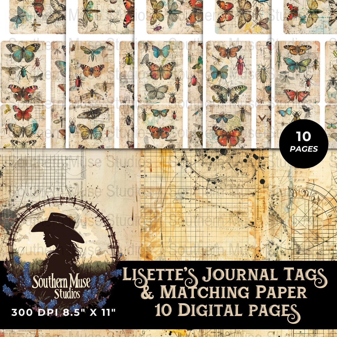 Butterfly Digital Ephemera Journal Cards, Insect Scrapbook Paper Pack ...