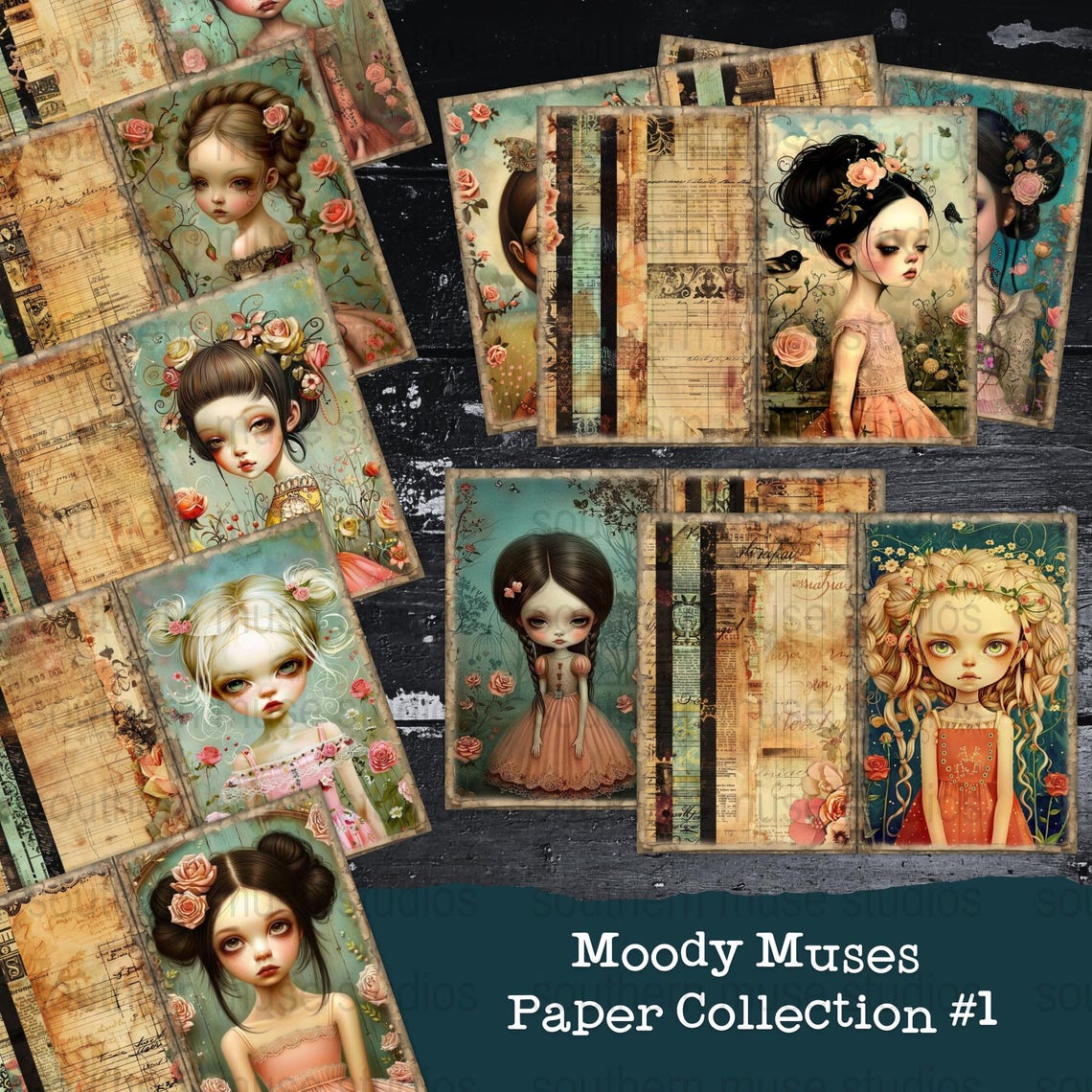 Moody Muse Papers, Girl Art, Journal Pages, Digital Download, Printable ...