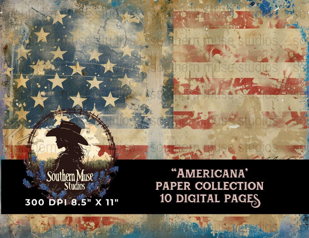 Americana Digital Paper, American Flag Scrapbook Paper, Rustic USA ...