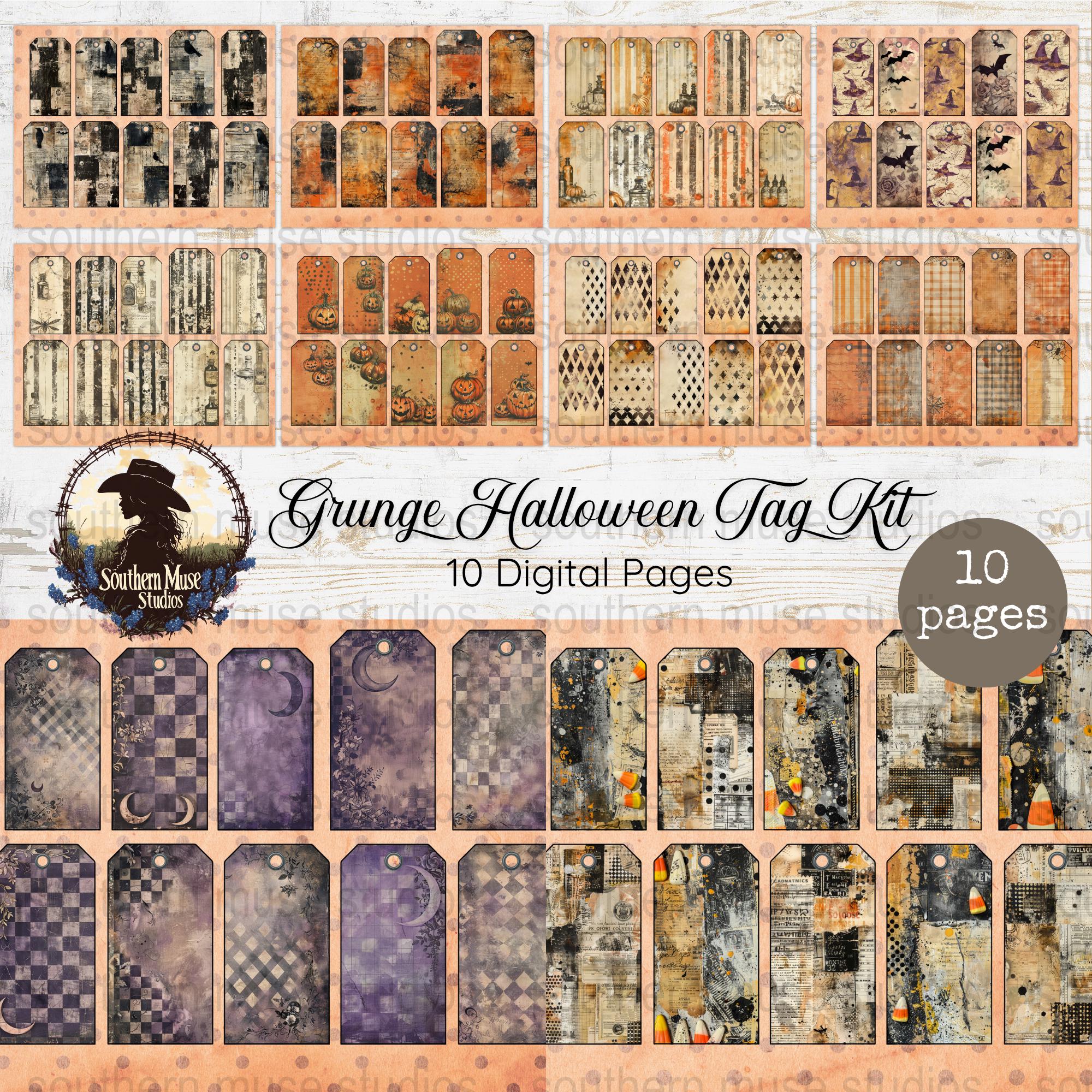 Grunge Halloween Tags, Digital Tag Kit, Printable Halloween Tags ...