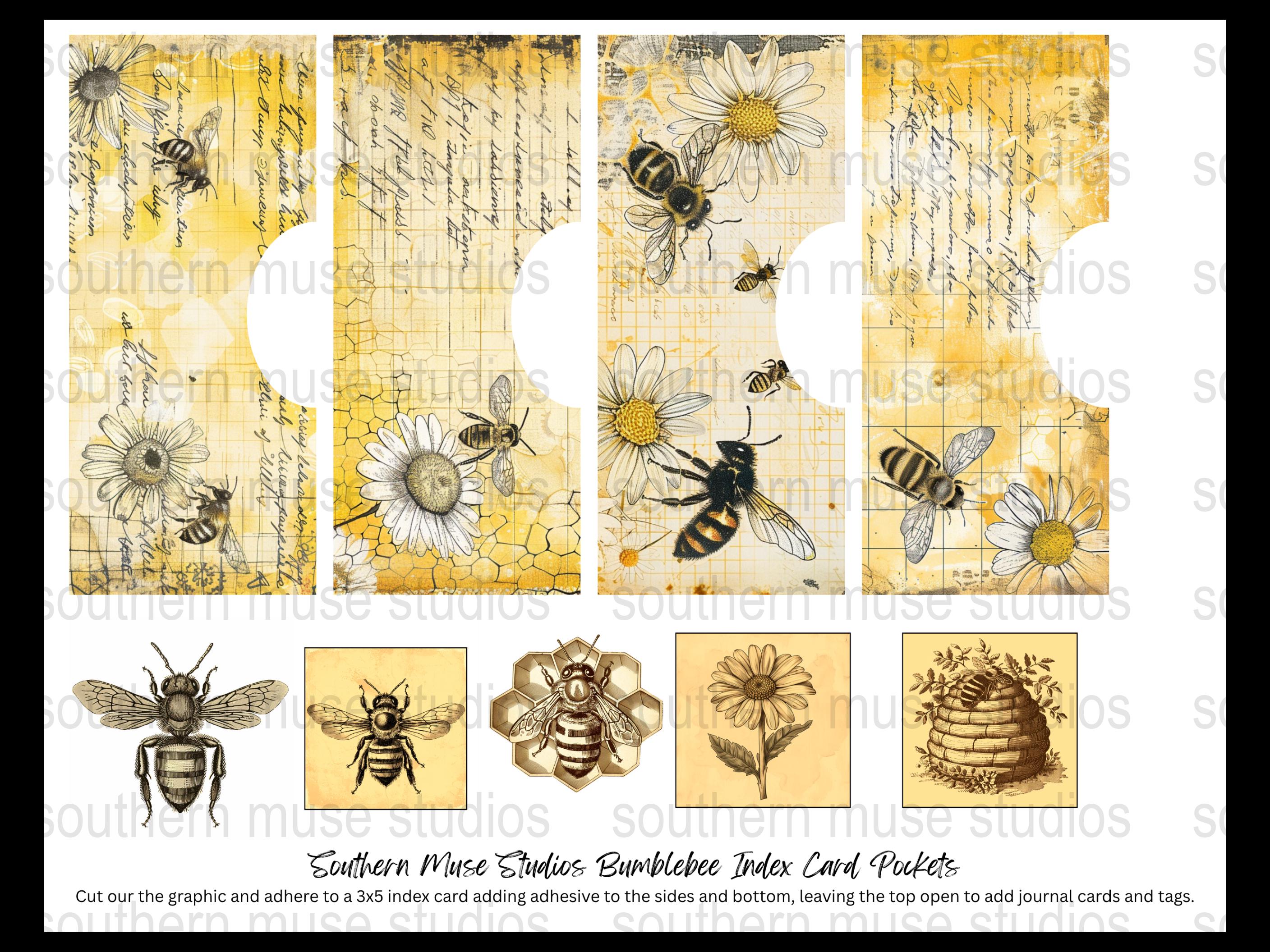 Bumblebee Card Pockets, Daisy Junk Journal Ephemera, Vintage Bee ...
