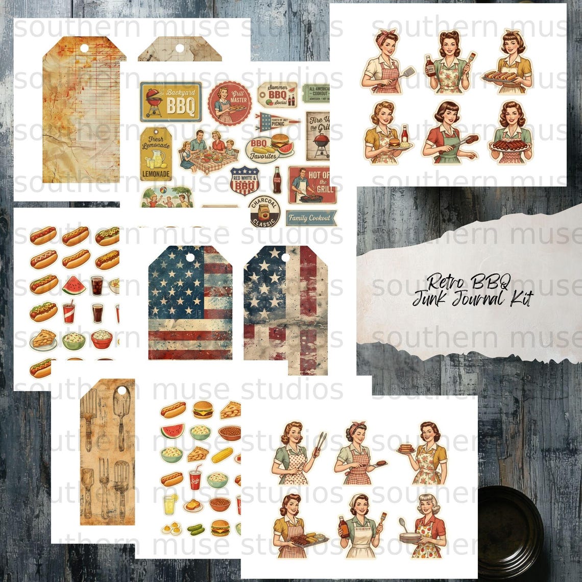 50 Retro BBQ Junk Journal Kit Digital Pages, Vintage Summer Ephemera ...