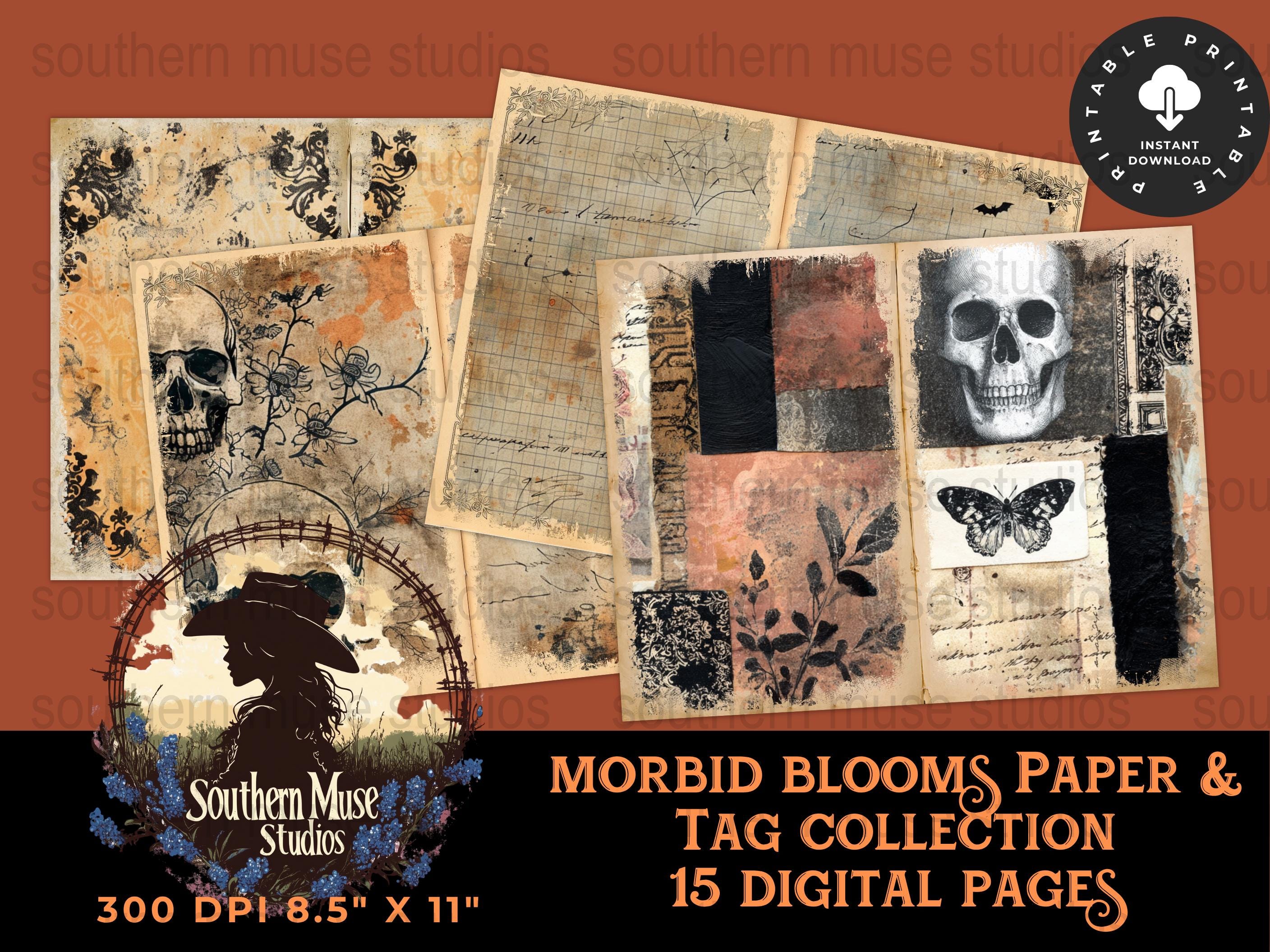 Morbid Blooms Paper, Tags Collection, Skull Butterfly, Floral, Gothic ...
