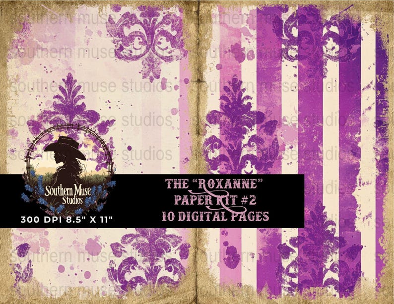 Roxanne Digital Paper Kit #2, Vintage Lady Portrait, Scrapbook Paper ...