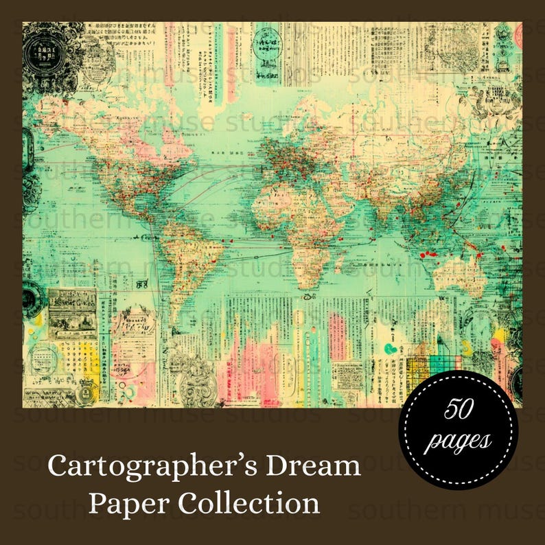 Vintage World Map Digital Paper, Cartographer's Dream, Junk Journal Kit ...