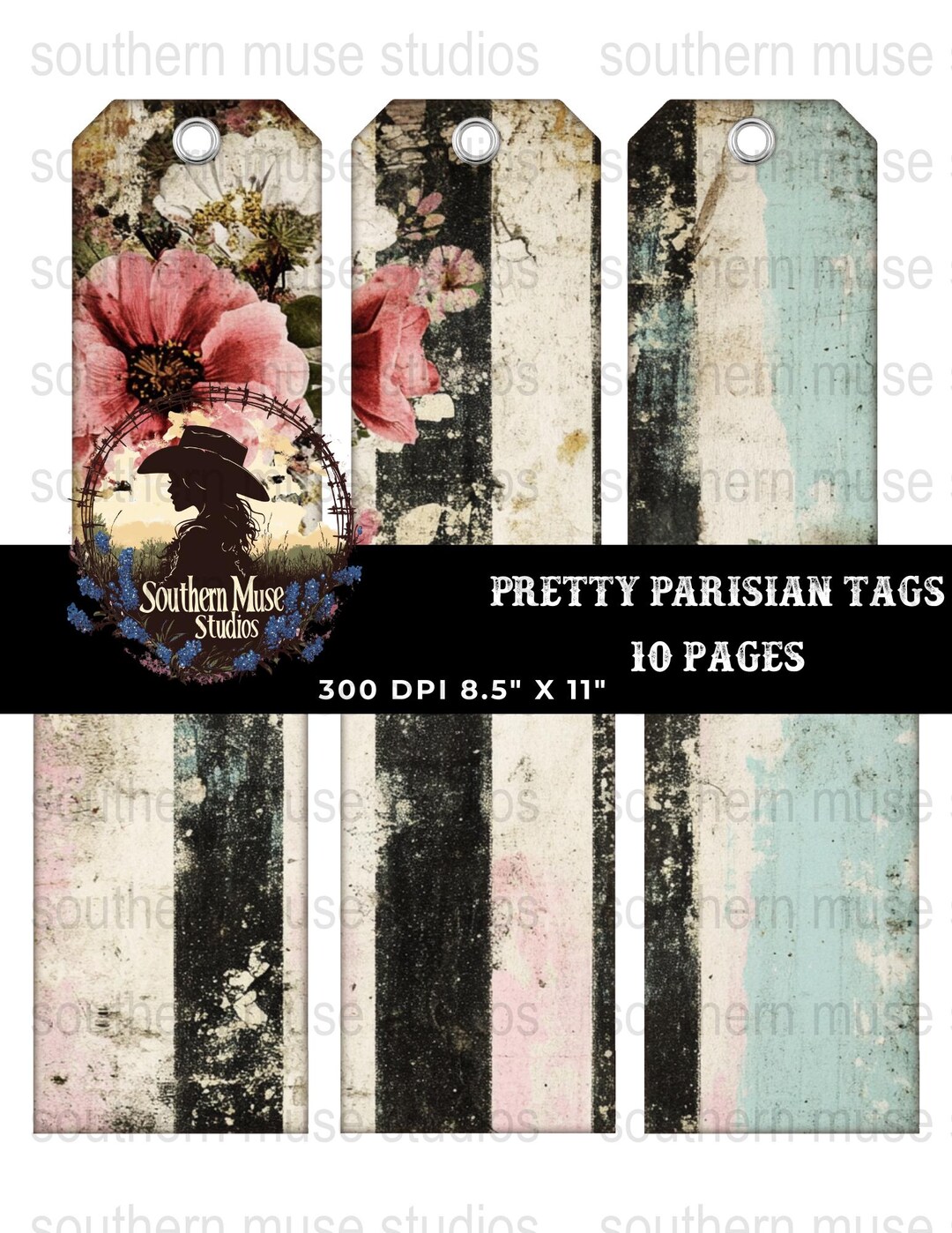 Parisian Tags Printable Floral Junk Journal Tags, Vintage Rustic Chic ...