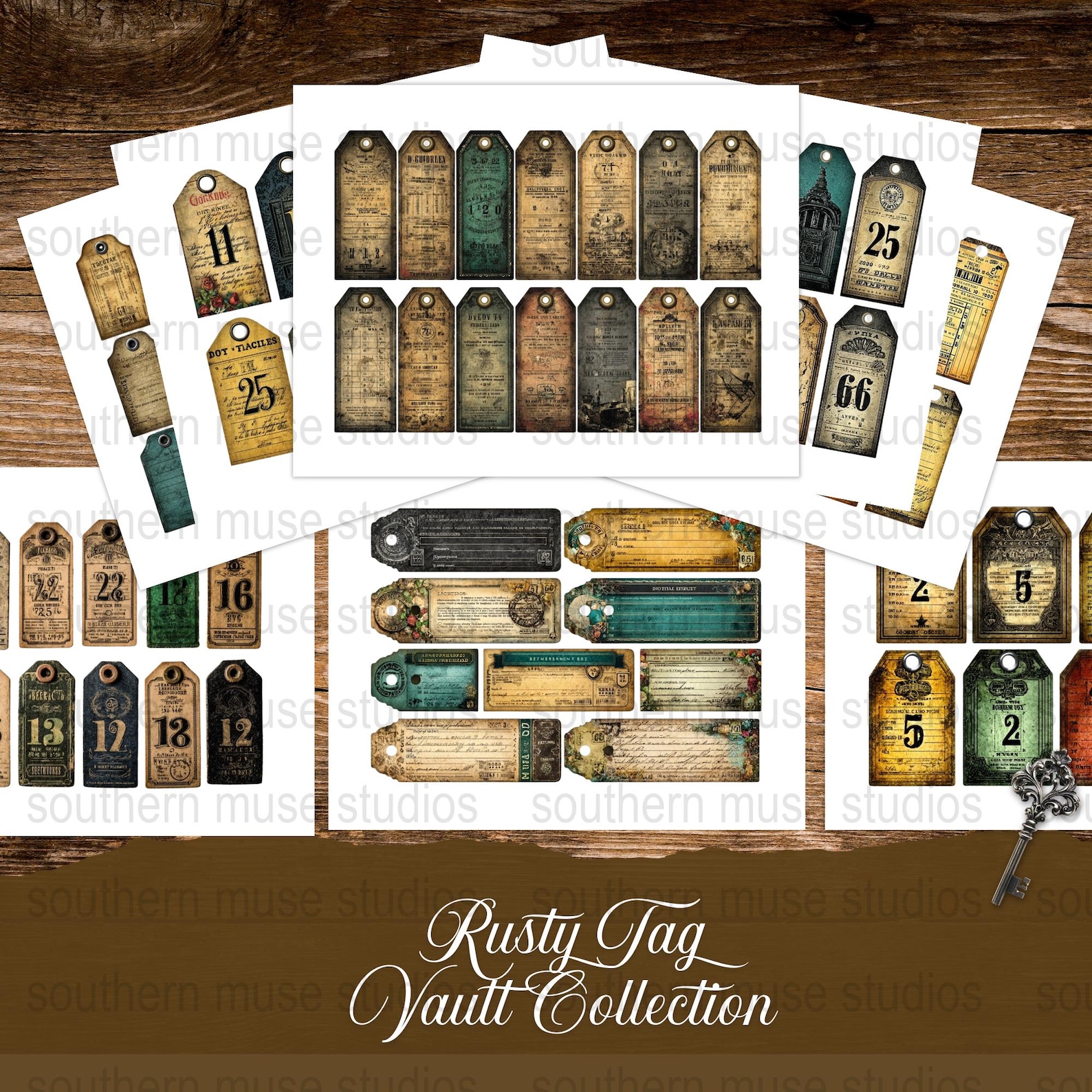 Vintage Tag Ephemera, Digital Printable, Scrapbook Supplies, Rusty Tags ...