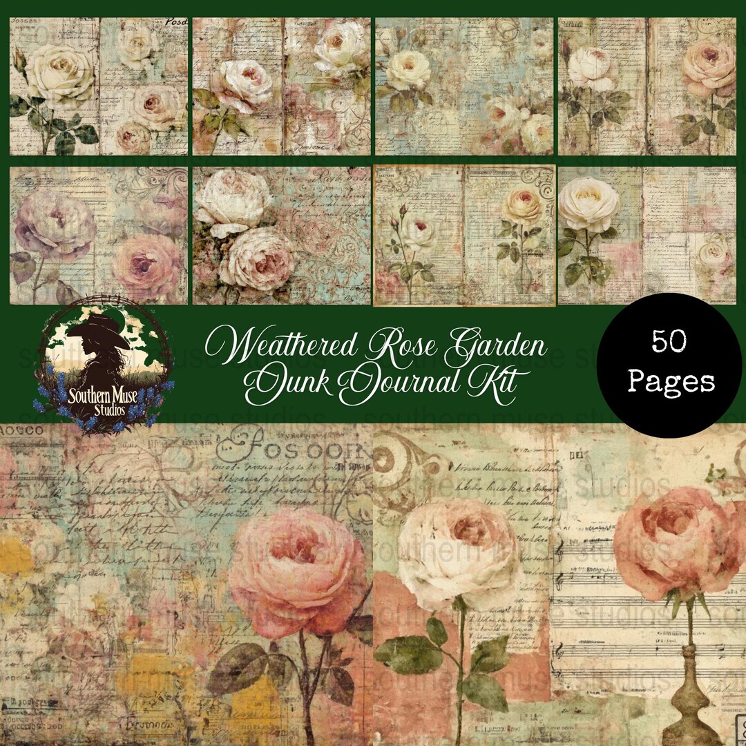 Weathered Rose Digital, Junk Journal Kit, Garden Theme, 50 PDF Pages ...