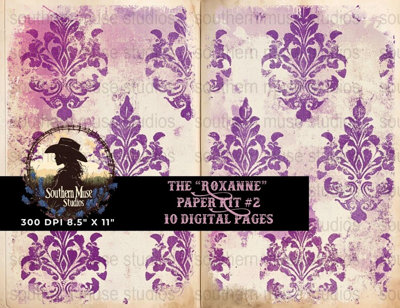 Roxanne Digital Paper Kit #2, Vintage Lady Portrait, Scrapbook Paper ...