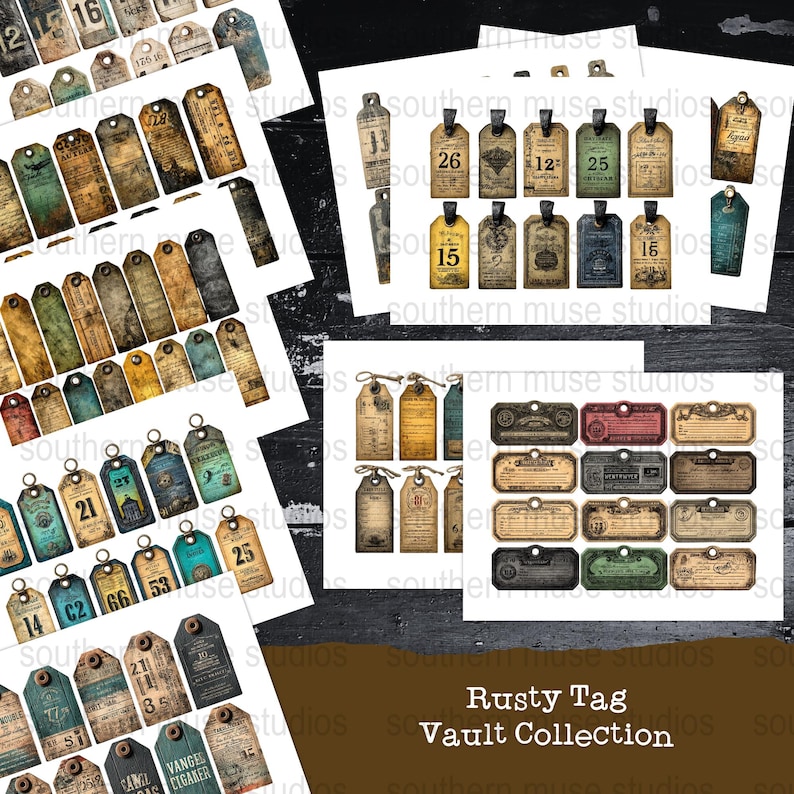 Vintage Tag Ephemera, Digital Printable, Scrapbook Supplies, Rusty Tags ...