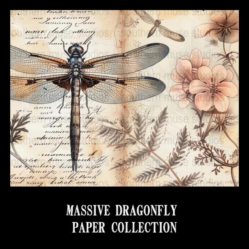 Dragonfly Digital Paper Pack, Scrapbook Kit, Floral Dragonfly Art ...