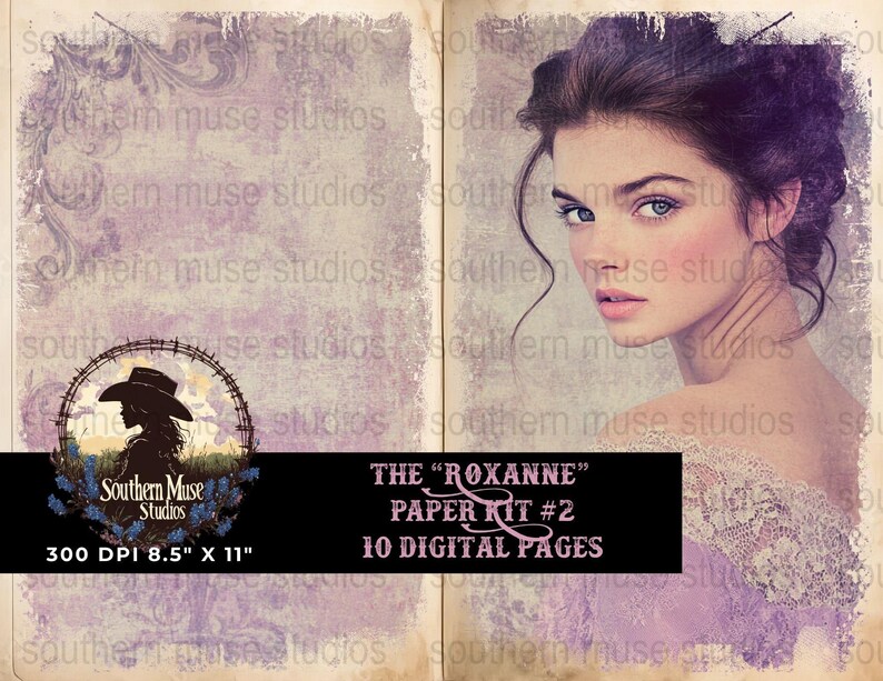 Roxanne Digital Paper Kit #2, Vintage Lady Portrait, Scrapbook Paper ...
