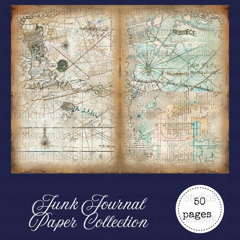 Map Junk Journal Paper, Digital Collage Sheets, Scrapbook Ephemera ...