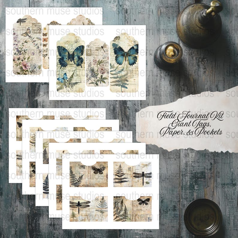 Field Journal Kit Digital, Butterfly Dragonfly Junk Journal, Giant Tags ...