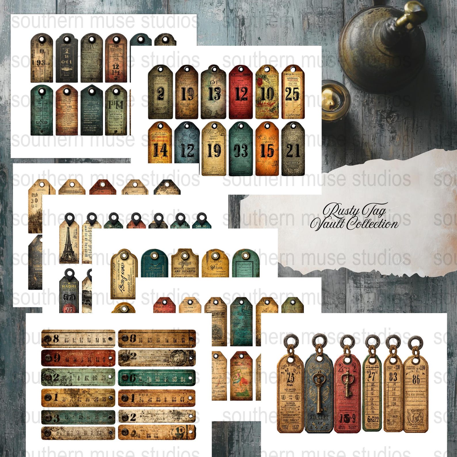 Vintage Tag Ephemera, Digital Printable, Scrapbook Supplies, Rusty Tags ...
