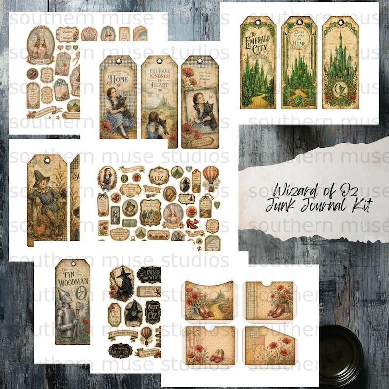 Wizard of Oz Journal Kit Digital Ephemera Printable Vintage Scrapbook ...