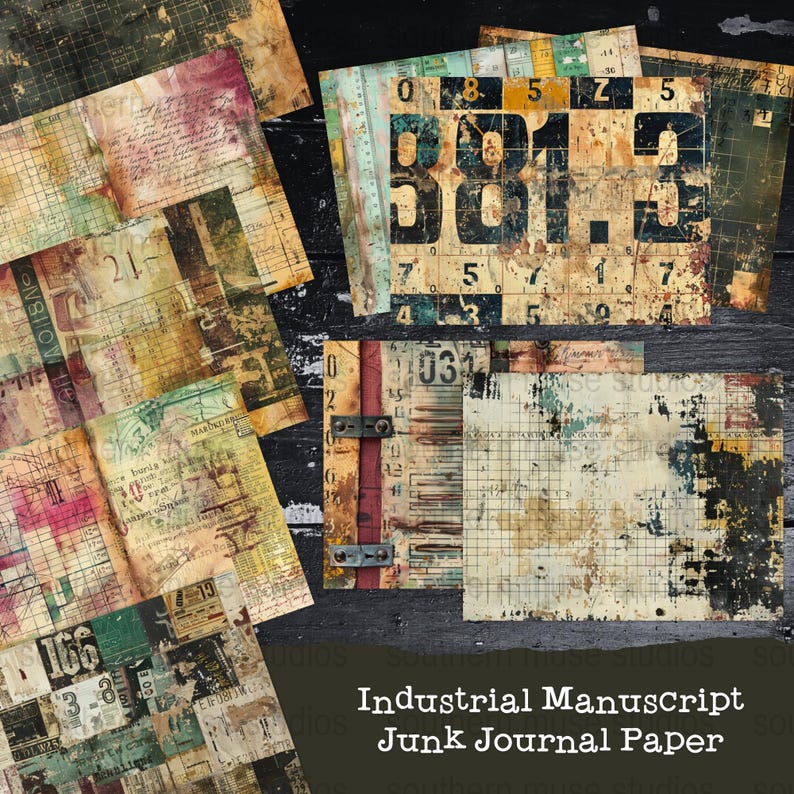 Junk Journal Digital Paper, Industrial Collage, Scrapbook Ephemera ...