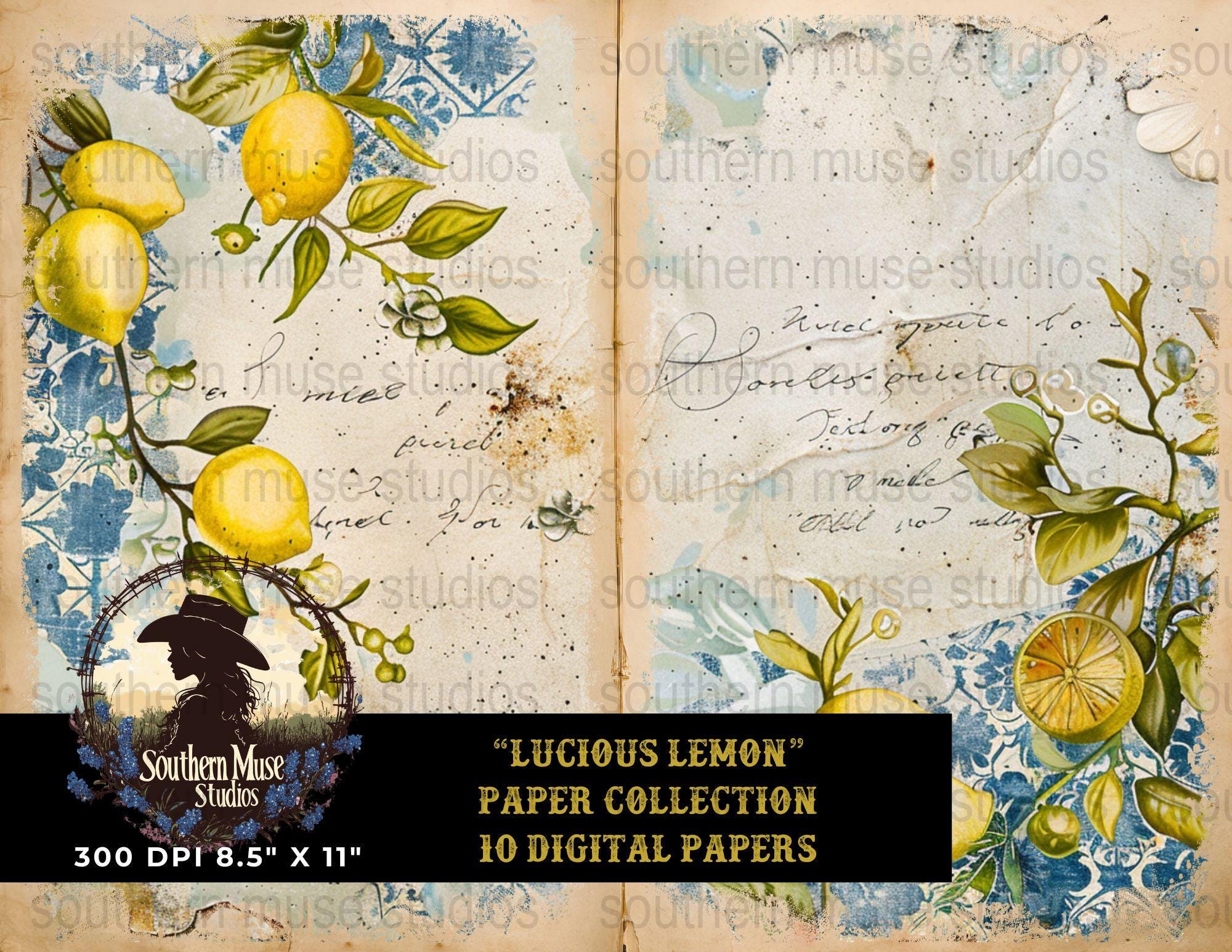 Lemon Digital Paper, Citrus Scrapbook Backgrounds, Vintage Printable ...