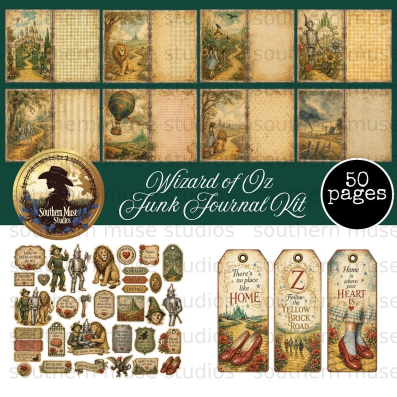 Wizard of Oz Journal Kit Digital Ephemera Printable Vintage Scrapbook ...