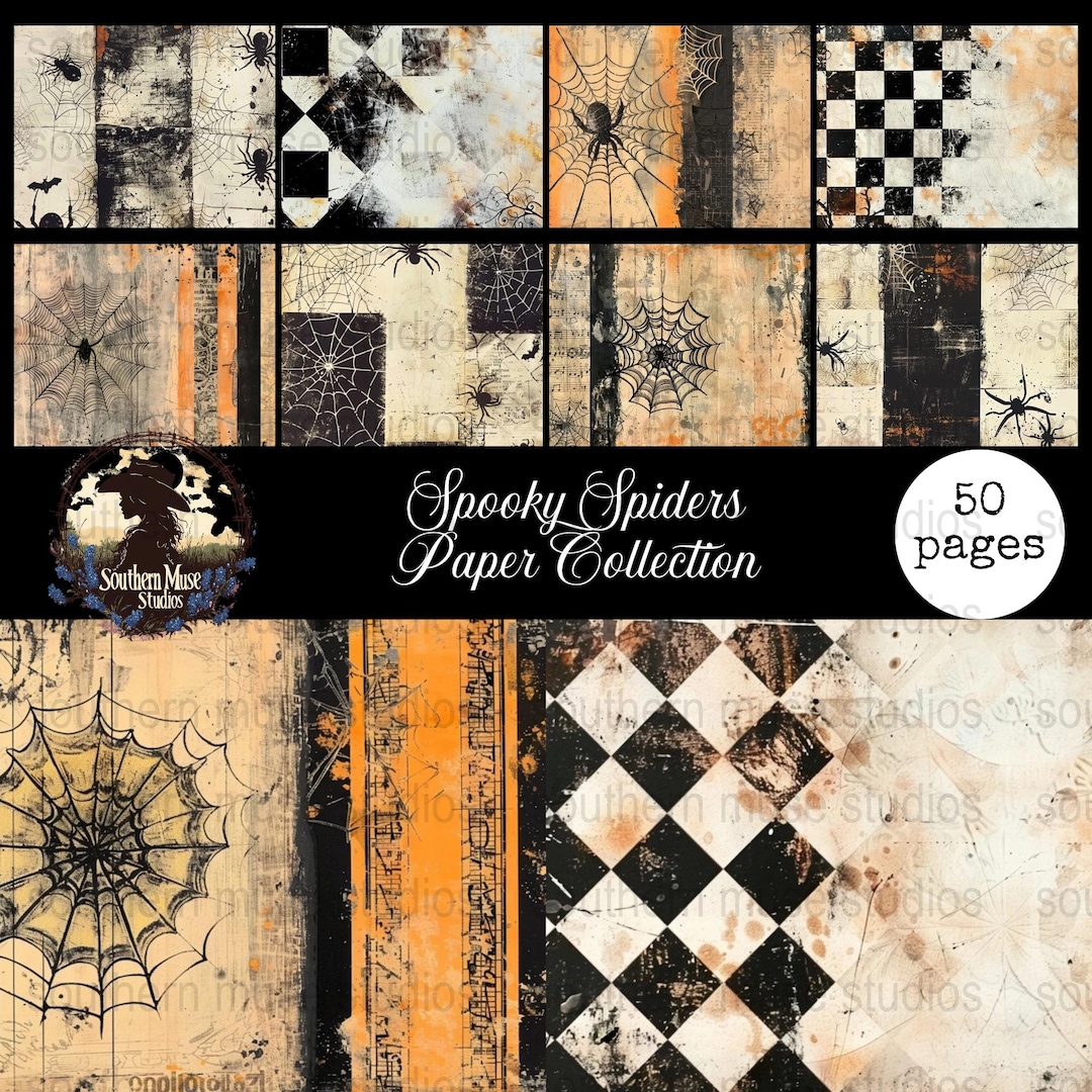 Spooky Spider Web Digital Paper Collection, Halloween Textures, Black ...