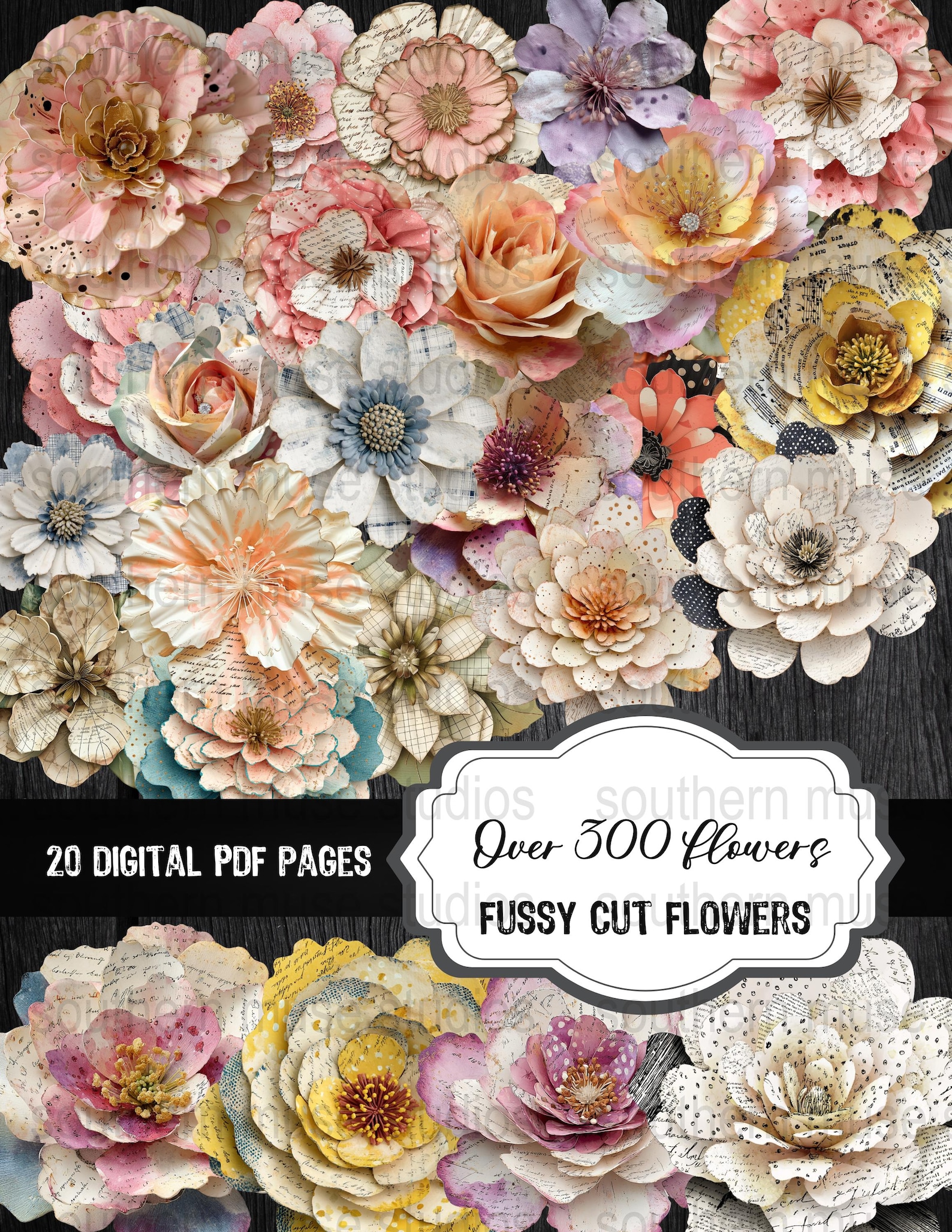 Fussy Cut Flowers Digital, Paper Flowers, Scrapbook Elements, Floral ...