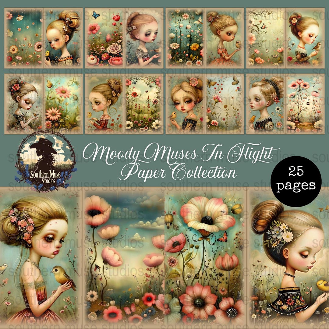 Moody Muses Digital Papers, Junk Journal Printable, Girl Art ...
