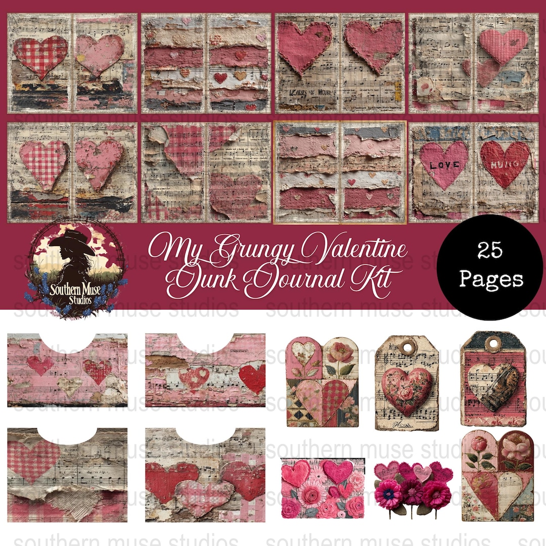 Grungy Valentine Junk Journal Kit Digital, 25 PDF Instant Download ...