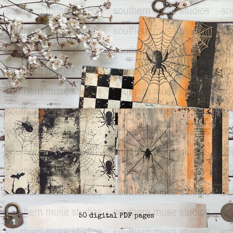 Spooky Spider Web Digital Paper Collection, Halloween Textures, Black ...