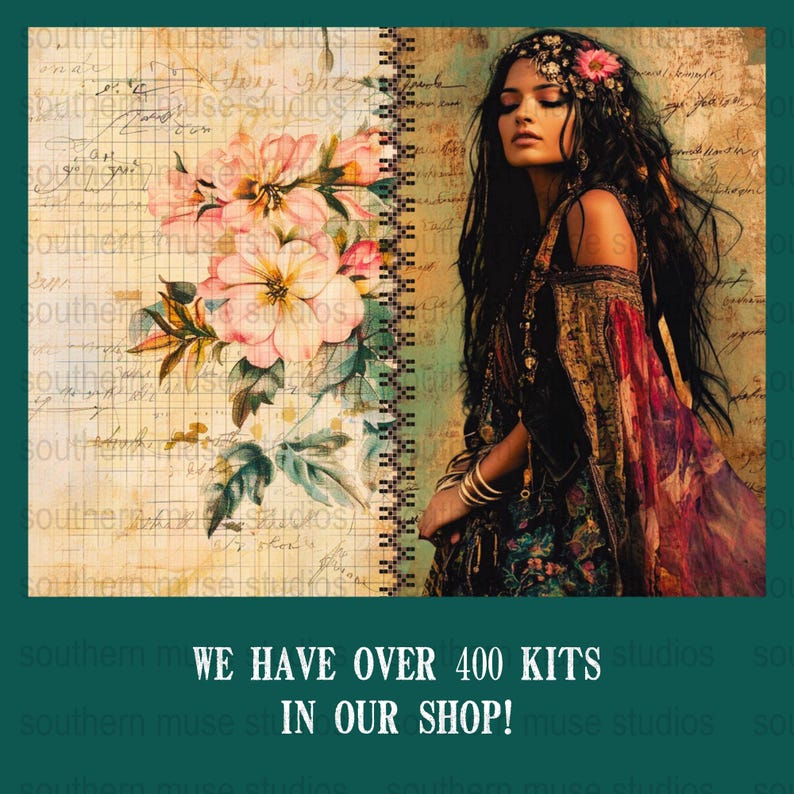 Boho Gypsy Junk Journal Kit, 50 Digital Paper PDF, Printable Ephemera ...