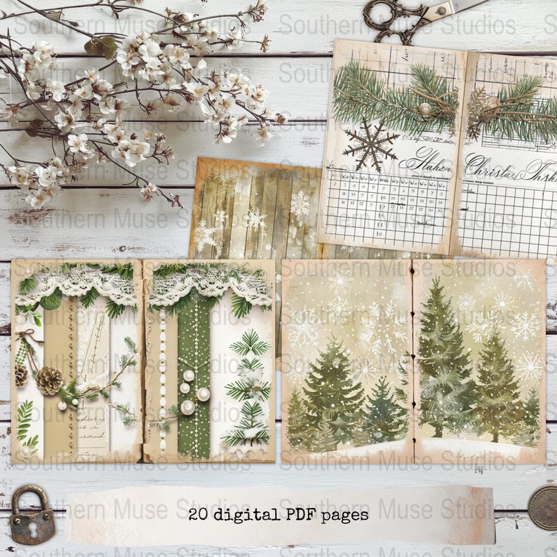 Rustic Christmas Digital Junk Journal Kit, 20 Printable PDF Pages ...