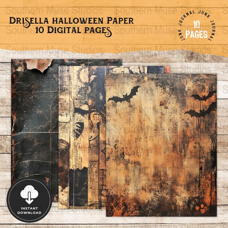 Halloween Digital Paper Pack, Gothic Scrapbook Paper, Fall Texture, Bat ...