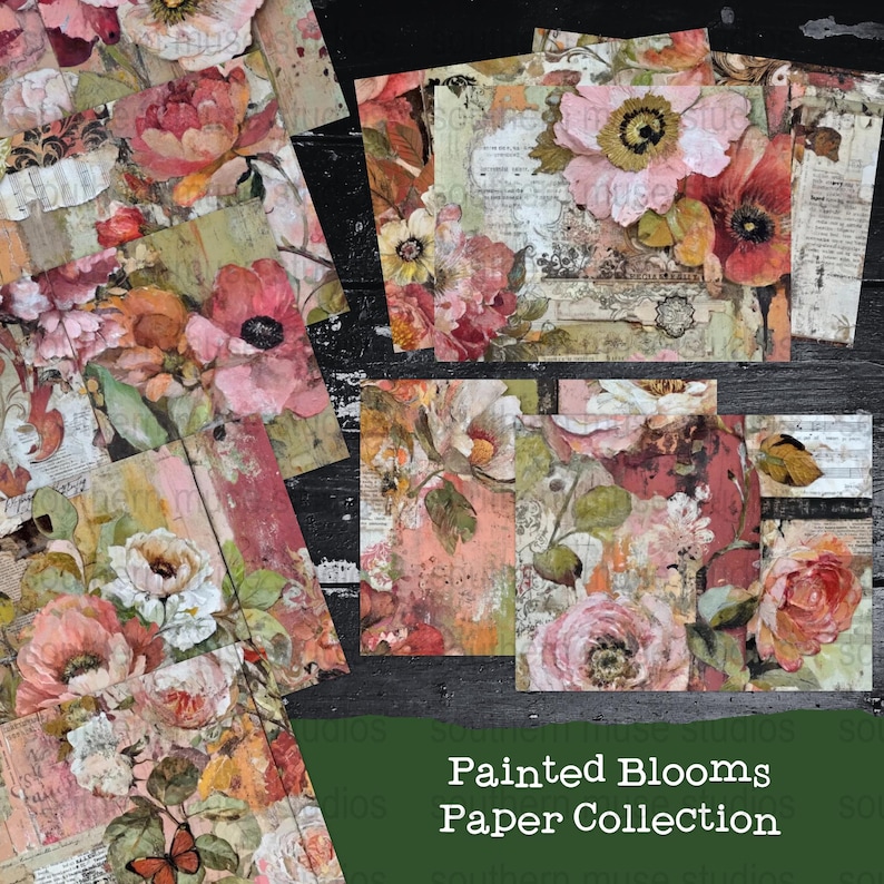 Floral Digital Paper Pack, Blooms Collage, Scrapbook Paper Designs ...