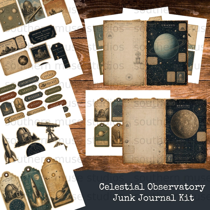 Celestial Junk Journal Kit Digital, Vintage Astronomy Ephemera Pack ...